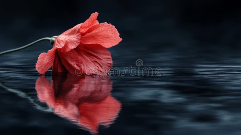 Red Poppy Reflection in Dark Water Stock Illustration - Illustration of ...