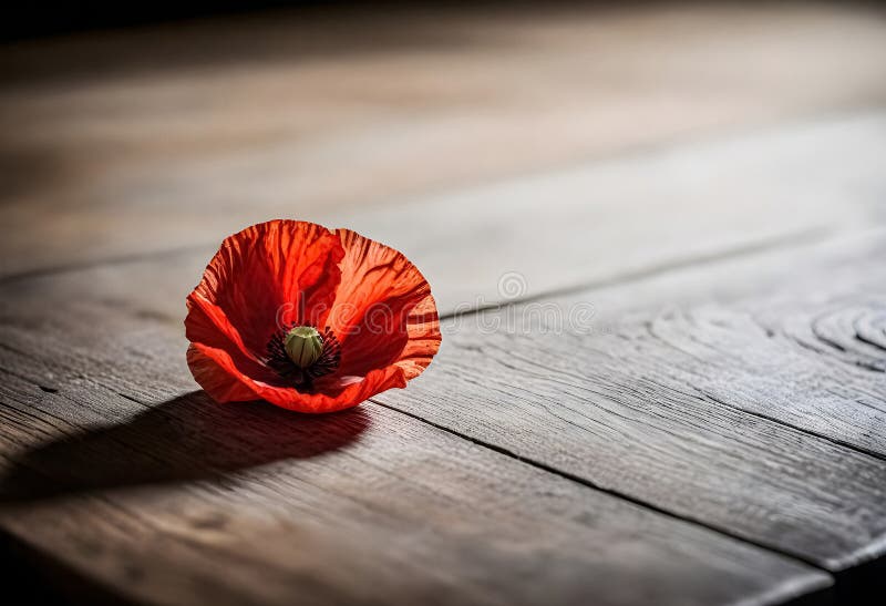 A Red Poppy on a Wooden Table with a Shadow Stock Illustration ...