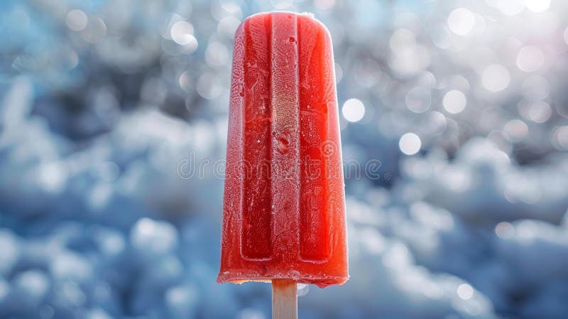 Red Popsicle Against a Snowy, Bokeh Background. Stock Image - Image of ...