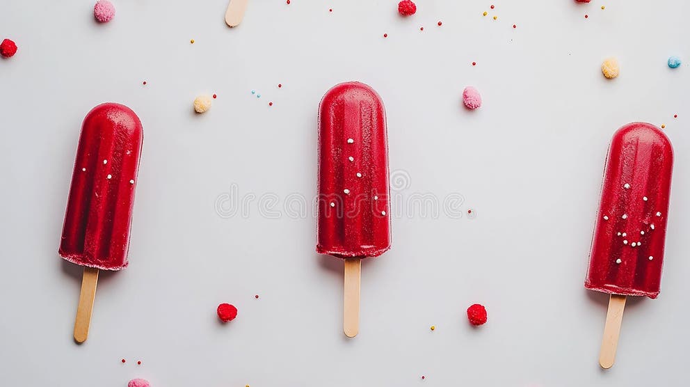 Red Popsicle Ice Cream Isolated on White Background Stock Illustration ...