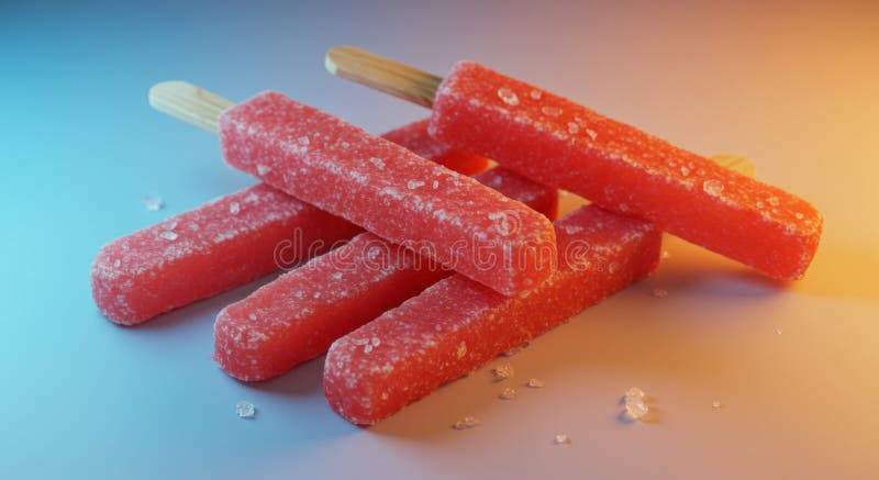 Red Popsicles with Sugar Crystals on Gradient Background Stock ...