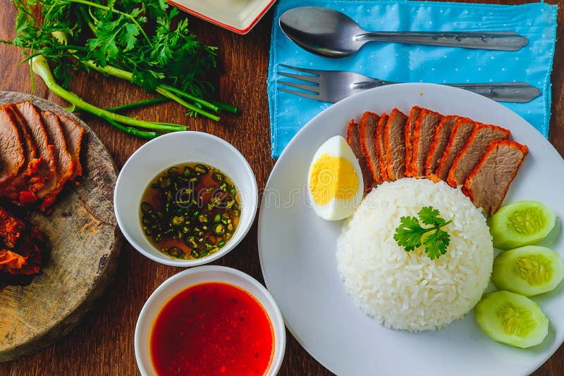 Red pork and Rice food stock photo. Image of meat, chinese - 126424502