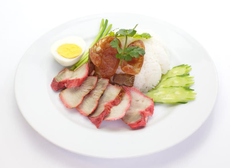 Red pork with steamed rice stock image. Image of restaurant - 40827339