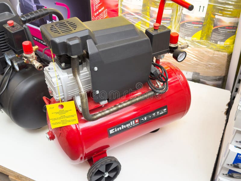 Red Portable Air Compressor with Pressure Gauge and Wheels in Store ...