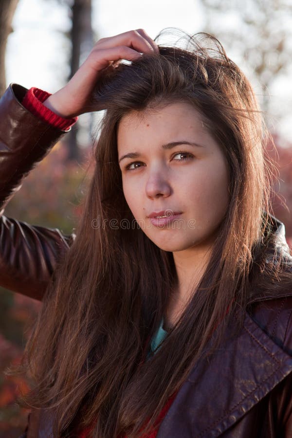 Red Portrait stock photo. Image of jacket, pretty, girl - 21846374