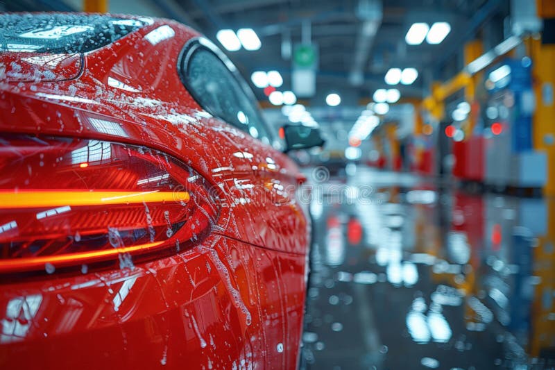 Red Posh Car Being Washed at an Automatic Car Wash Stock Illustration ...