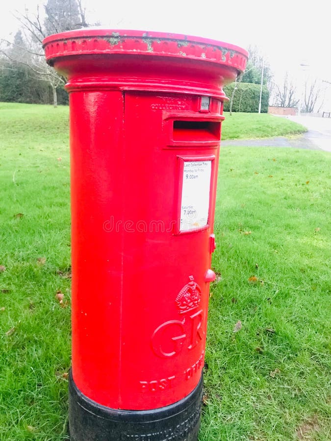 Red post box for letters editorial photo. Image of green - 245840886