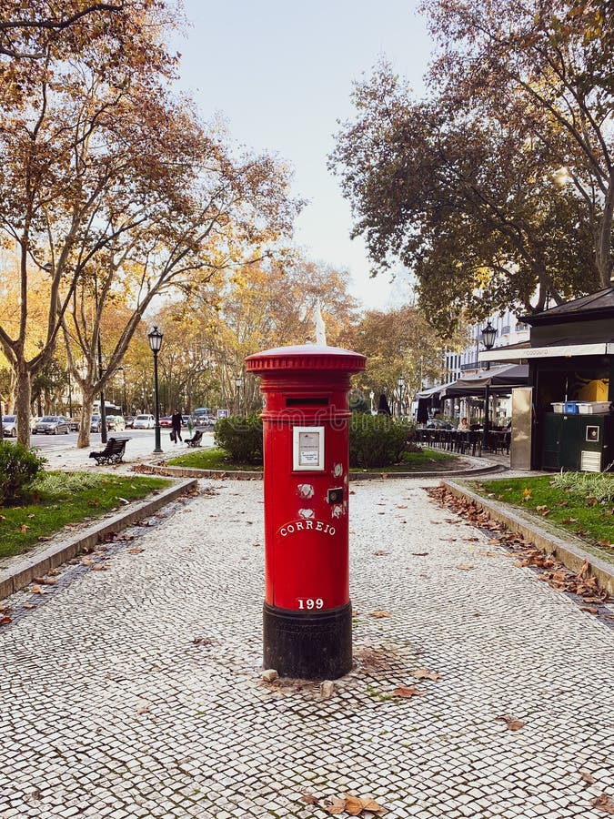 Red post box stock photo. Image of post, road, lisbon - 367263894