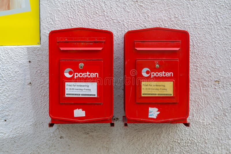 Red Post Boxes Norway editorial photography. Image of editorial - 208615612