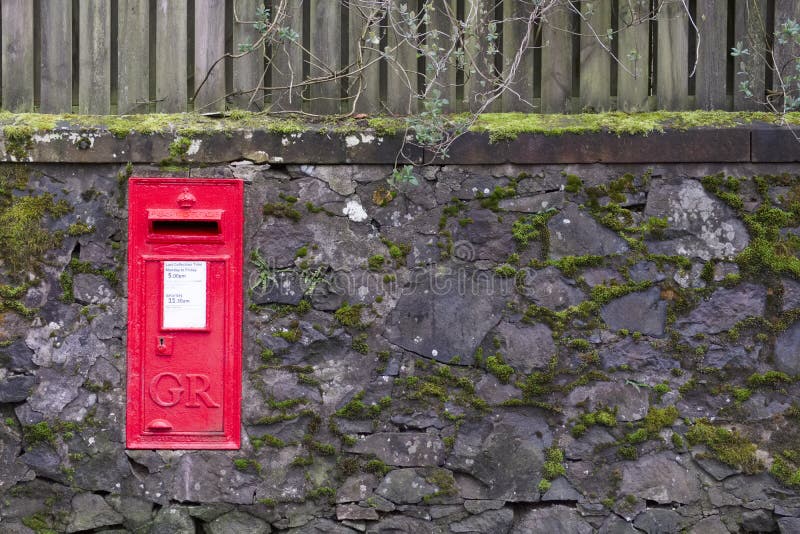 Red Post Letter Box Vintage Retro in Stone Wall Rural Countryside ...