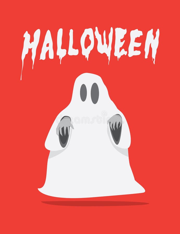 Red Poster of White Sheet Ghost on Halloween Flat Vector. Stock Vector ...