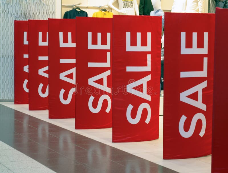 The Red Posters Say SALE. Sale in the Store Stock Image - Image of ...