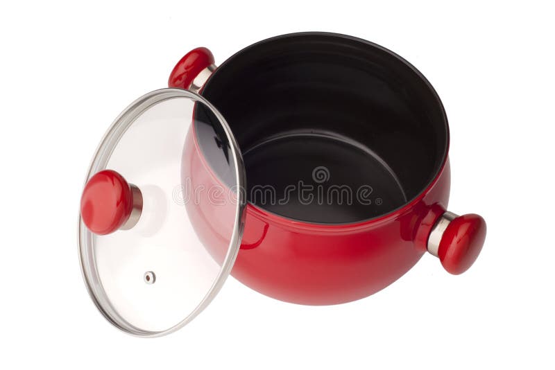 Red Pot with Cover, Isolated on White Background Stock Photo - Image of ...