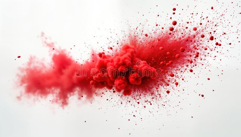 Red Powder Explodes in Vibrant Display Against Plain White Background ...