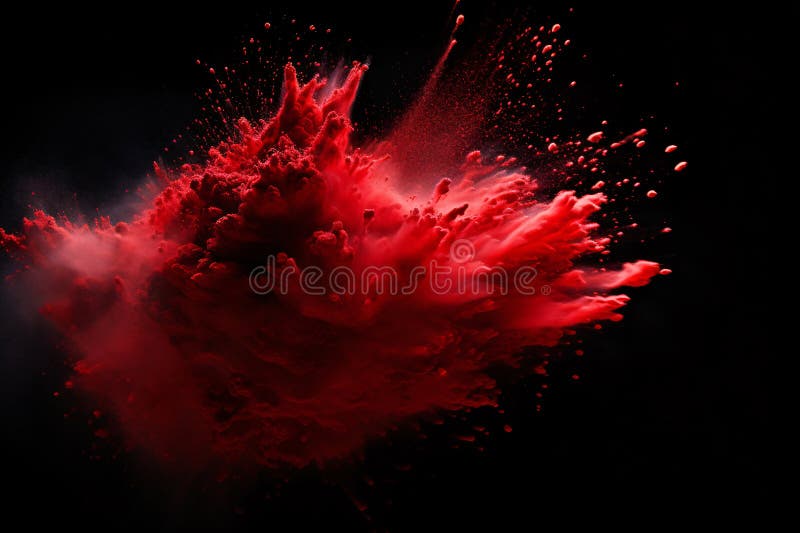 .Red Powder Explosion Abstract Against Dark Background Stock ...