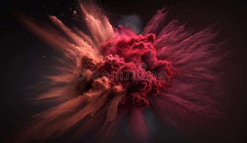 Red Powder Explosion. Abstract Closeup Dust on Backdrop. Powder Explode ...