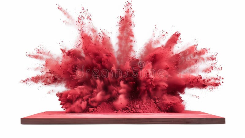Red Powder Explosion Behind Podium on White Background Stock ...