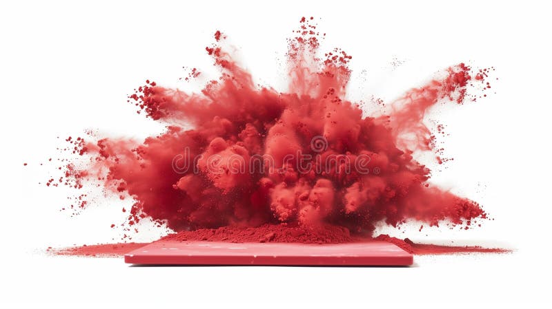 Red Powder Explosion Behind Podium on White Background Stock ...