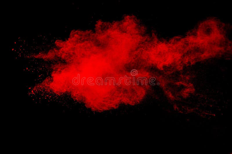 Red Powder Explosion Cloud on Black Background. Freeze Motion of Red ...