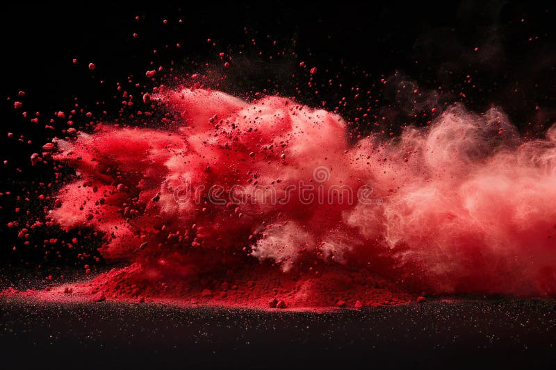 Red Powder Explosion on Black Background, Red Color Dust Splash in ...