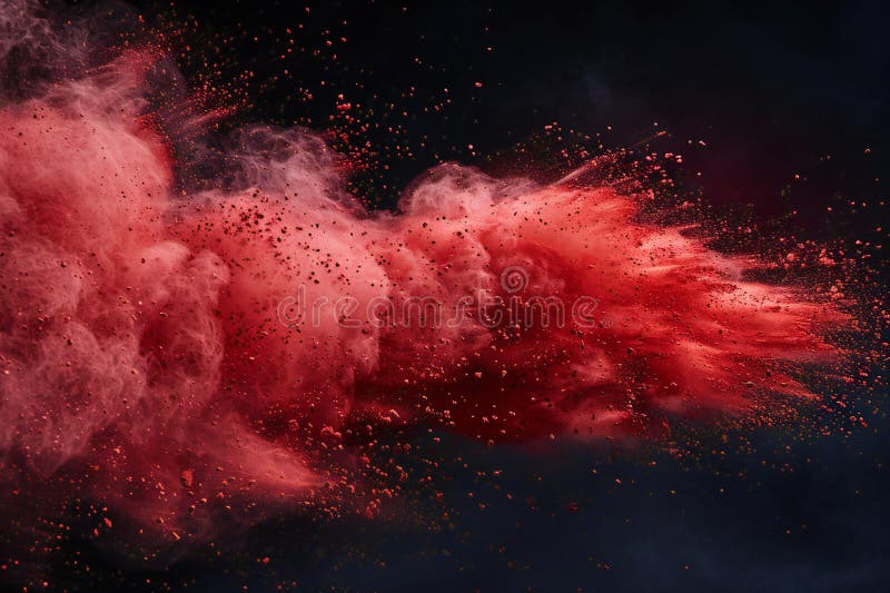 Red Powder Explosion on Black Background, Red Color Dust Splash in ...