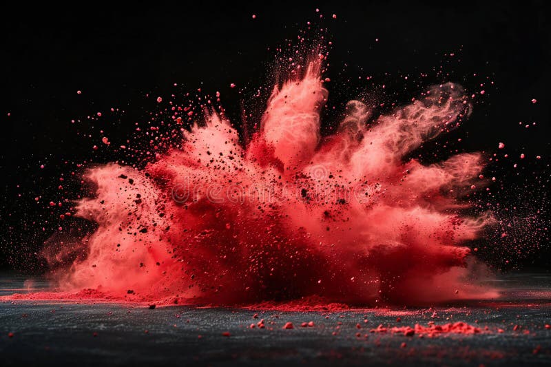 Red Powder Explosion on Black Background, Red Color Dust Splash in ...