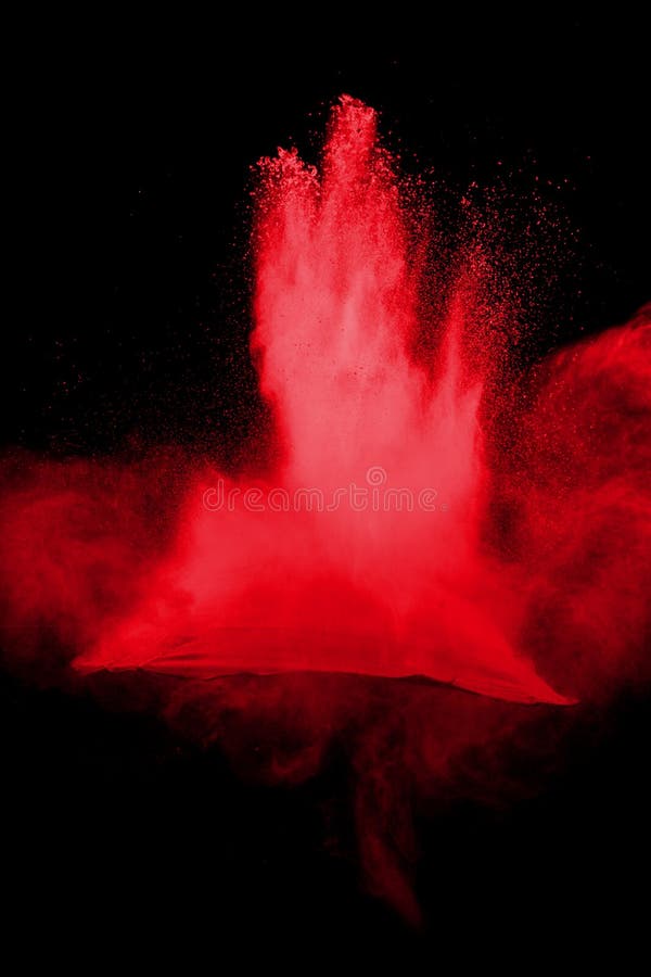 Red Powder Explosion on Black Background. Red Dust Particles Splash on ...