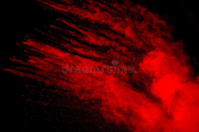 Red Powder Explosion Cloud on Black Background. Freeze Motion of Red ...