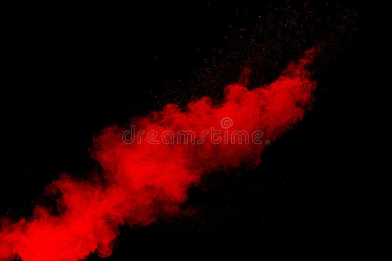 Red Powder Explosion Cloud on Black Background. Freeze Motion of Red ...