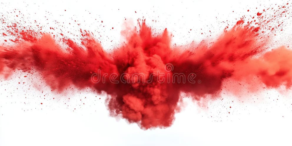 Red Powder Explosion Creating Dramatic Visual Effects on White ...