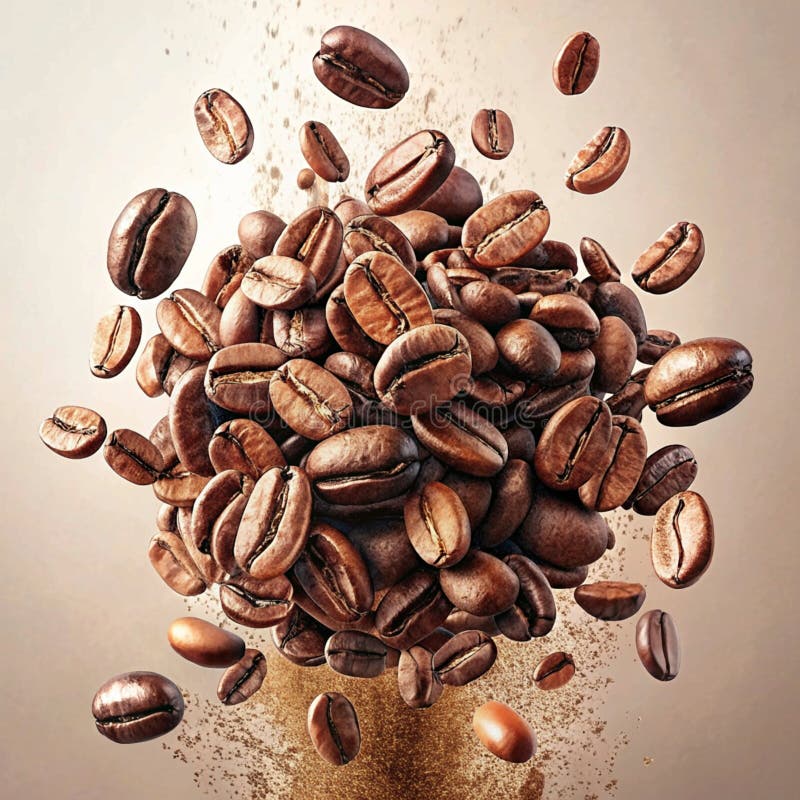 Coffee Beans Exploding in a Cloud of Ground Coffee Stock Vector ...