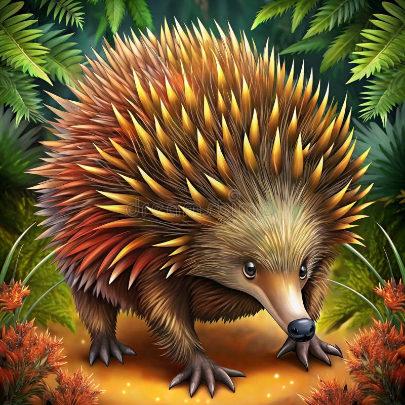 Echidna Standing in a Jungle Environment Stock Vector - Illustration of ...