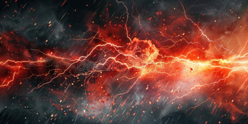 Red Powder Explosion and Lightning Isolated on Gray Background --ar ...