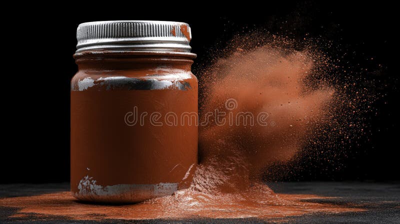 Red Powder Explosion beside a Paint Jar on a Dark Surface Stock ...