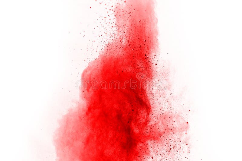 Red Powder Explosion on White Background. Colored Cloud. Colorful Dust ...