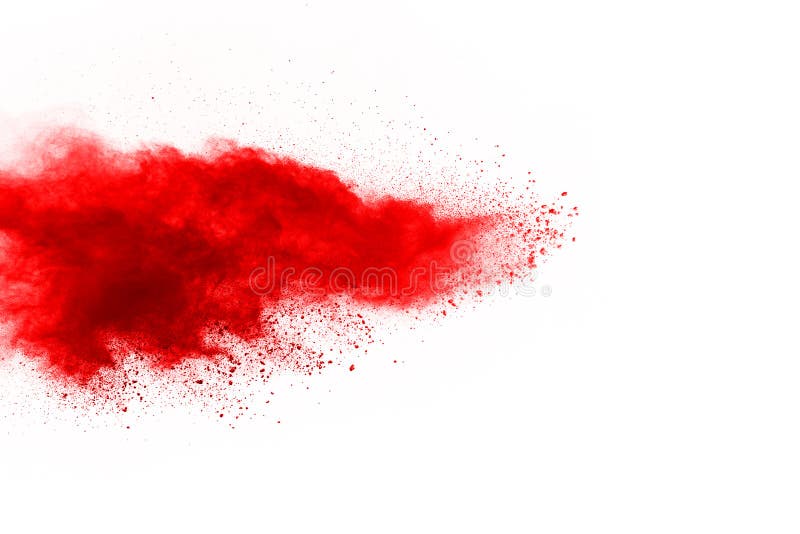 Red Powder Explosion on White Background. Colored Cloud. Colorful Dust ...