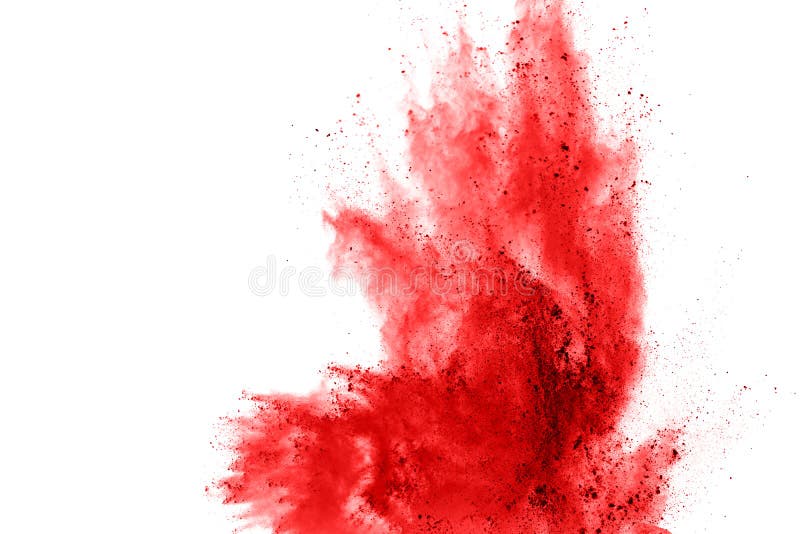 Red Powder Explosion on White Background. Colored Cloud. Colorful Dust ...
