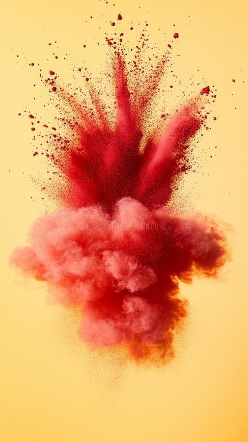 Red Powder Explosion on Yellow Background Creating Dynamic Visual ...