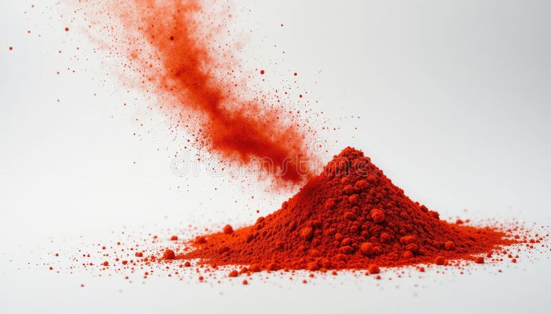 Red Powder Falling Onto Heap on White Surface for Culinary Use Stock ...