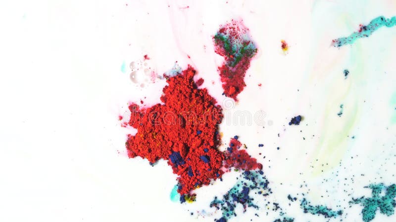 Red Powder Inks Floating on Milky Liquid. Dry Paints Moving Chaotically ...