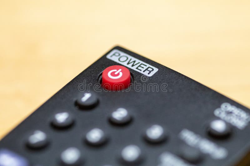 Power Button Close-up on TV Remote Control with Braille and Copy Space ...