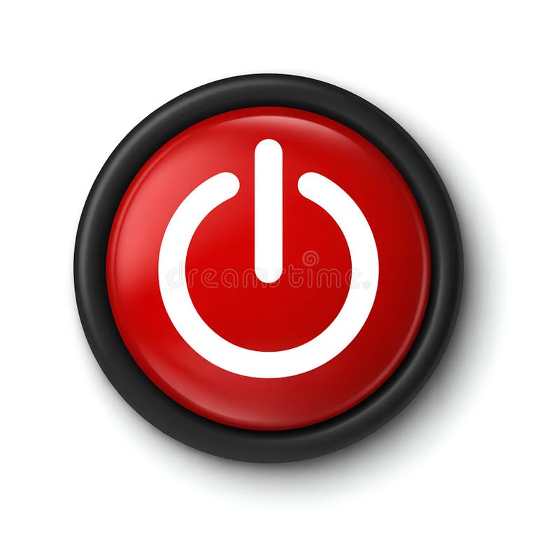 Red Power Button Illustration with White Symbol for Electronic Devices System Control Stock ...
