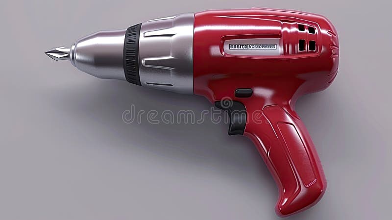 A Red Power Drill with a Silver Tip is Lying on a Grey Surface, with ...
