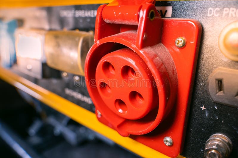 Red Power Outlet with Grounding on the Gas Generator Stock Photo ...