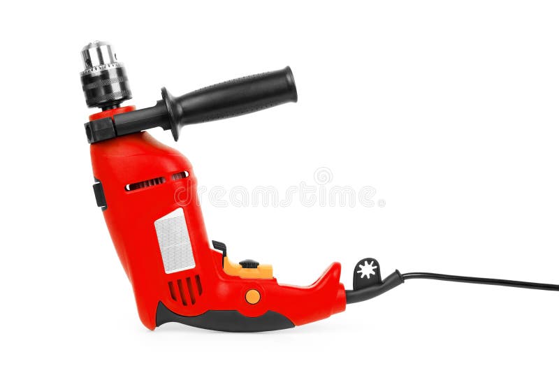 Red Powerful Drill on a White Background Stock Image - Image of ...