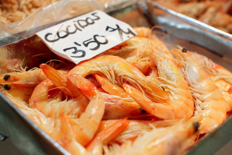Prawns in Display at Market Stock Photo - Image of uncooked, styrofoam ...