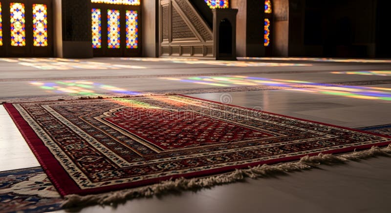 Prayer Rug in Mosque with Stained Glass Stock Illustration ...