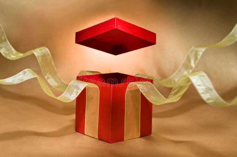 Red Present Box with Open Cover Stock Image - Image of concept ...