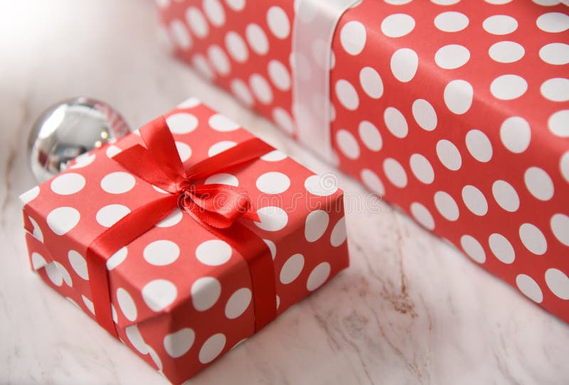 Red Present Box with White Dot. Stock Photo - Image of hipster, ribbon ...