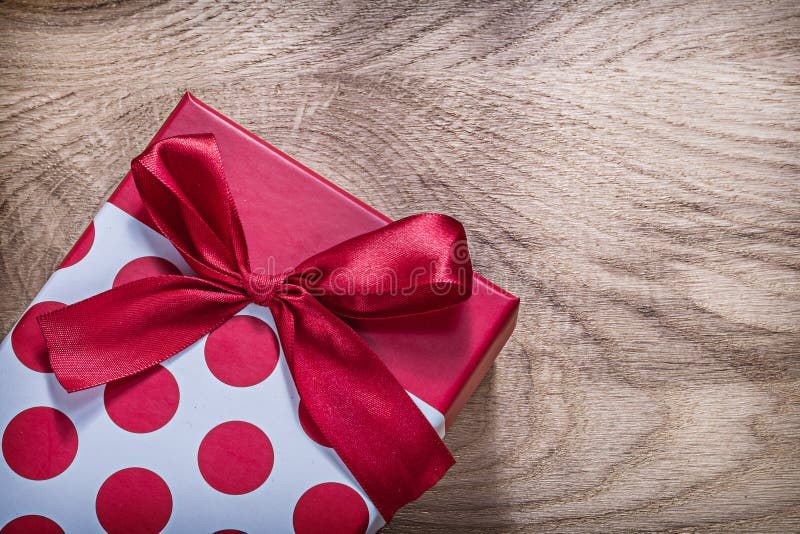 Red Present Box on Wooden Board Celebrations Concept Stock Photo ...
